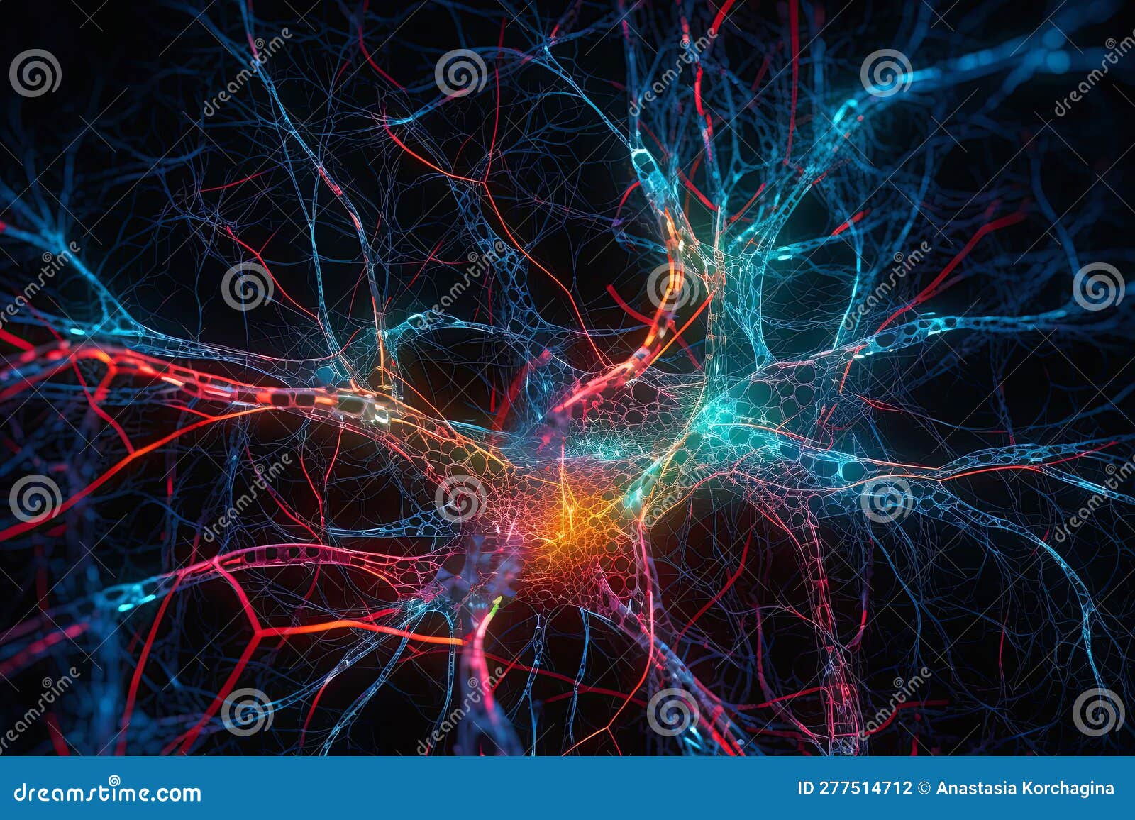 Generative AI Illustration of Neural Cells with a Light Pulse on a Dark ...
