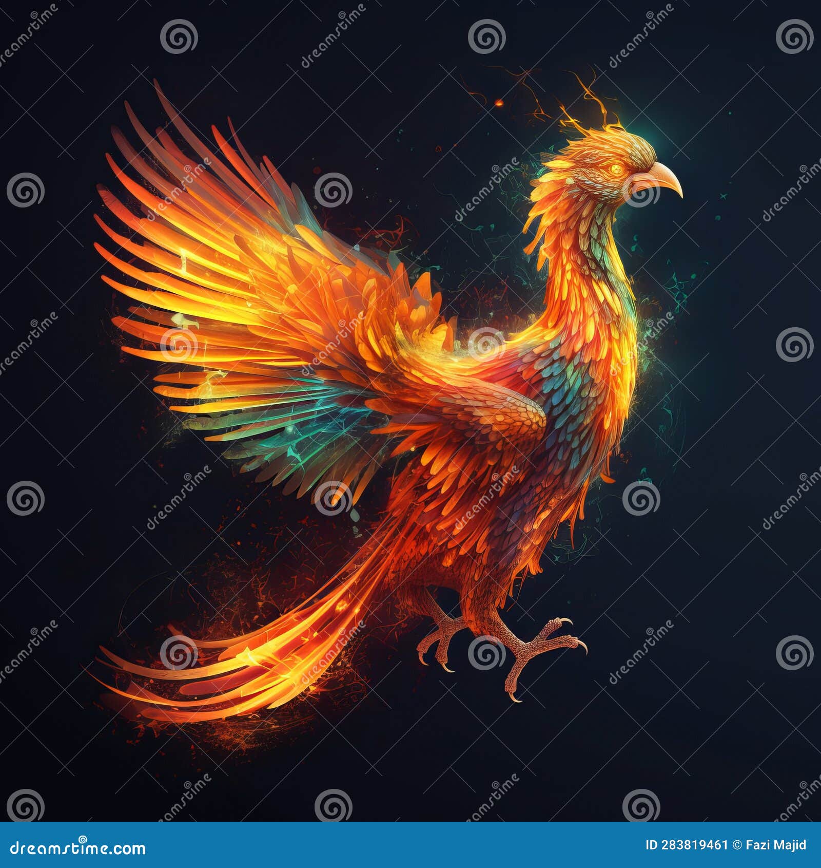 Phoenix Firebird on Dark Background Stock Illustration - Illustration ...