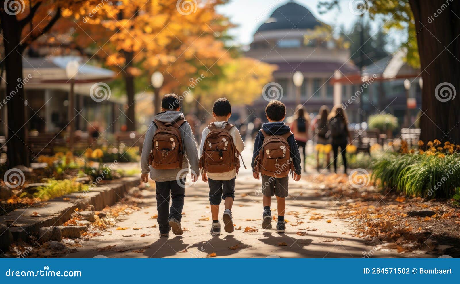 Generative Ai Illustration of a Rear View on Childs Walking on Path To ...