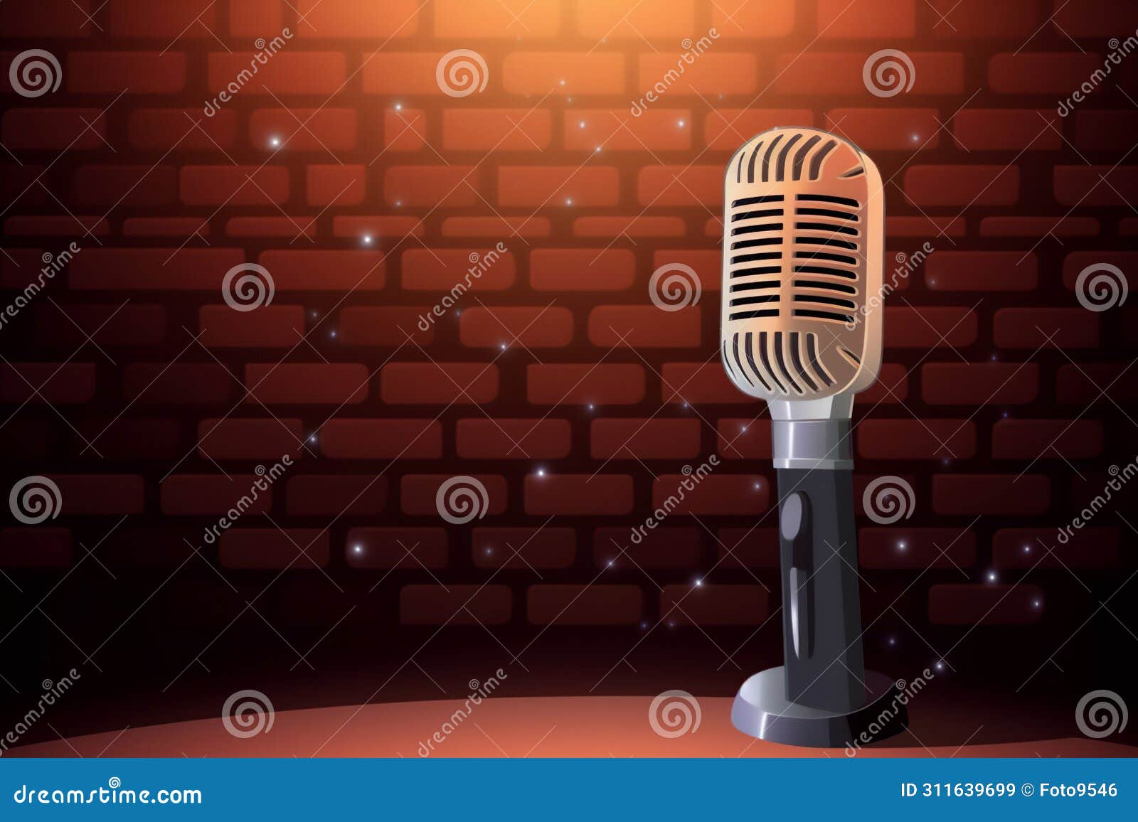 Generative AI Illustration of a Retro Podcast Microphone on a Bricks ...