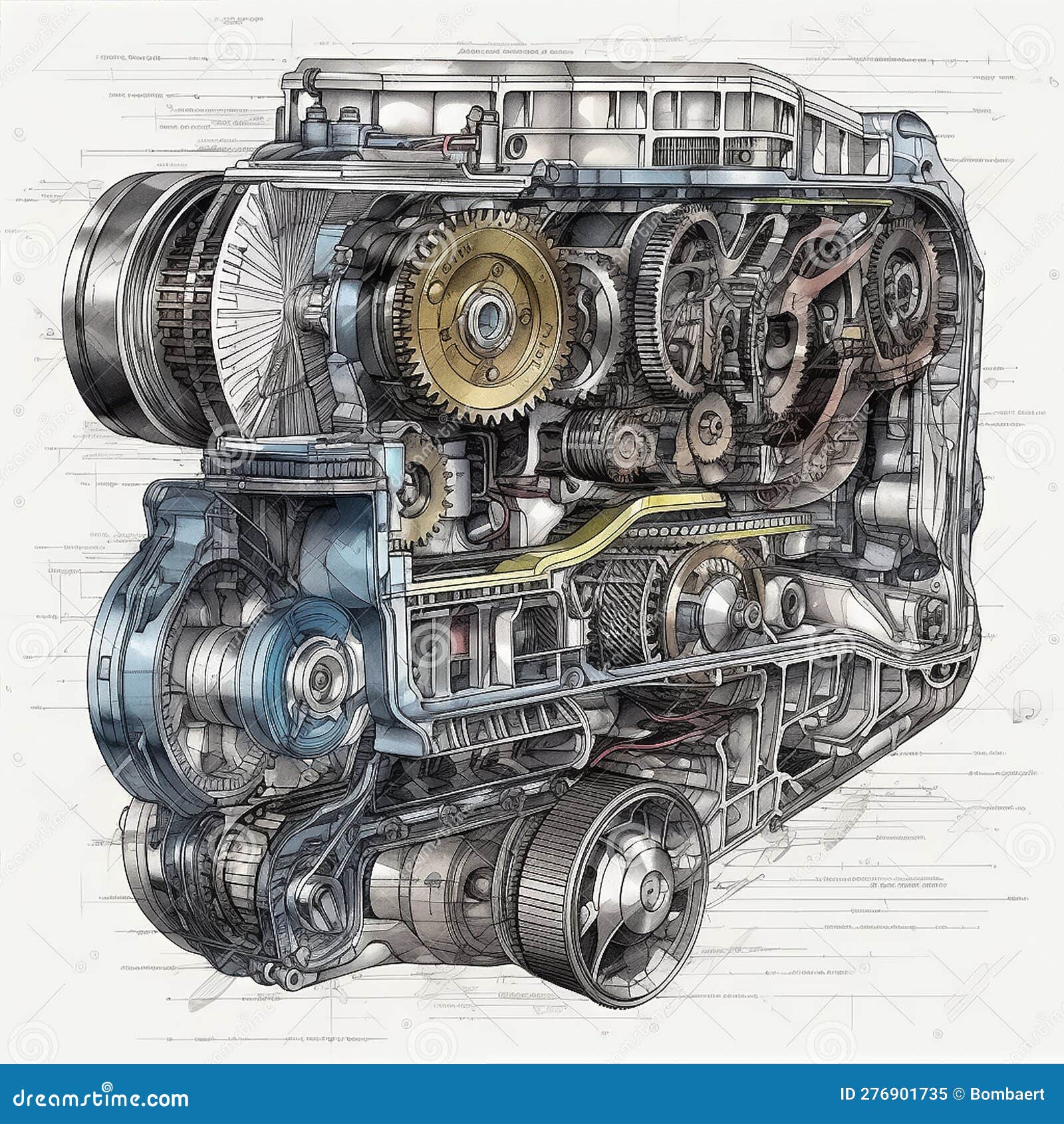 Generative Ai Illustration Sketch of a Modern Car Engine and Gear Box ...