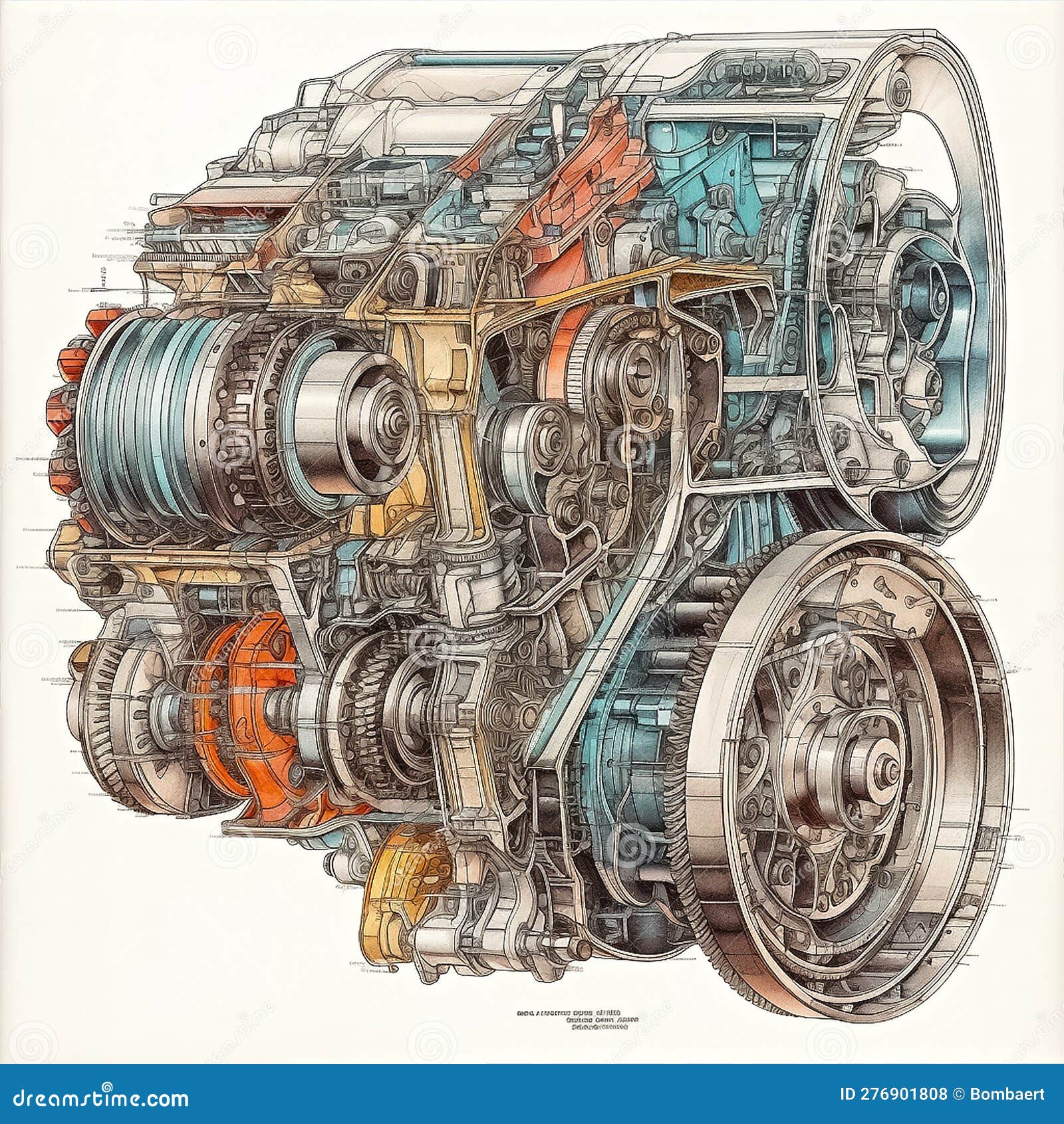 Generative Ai Illustration Sketch of a Modern Car Engine and Gear Box ...