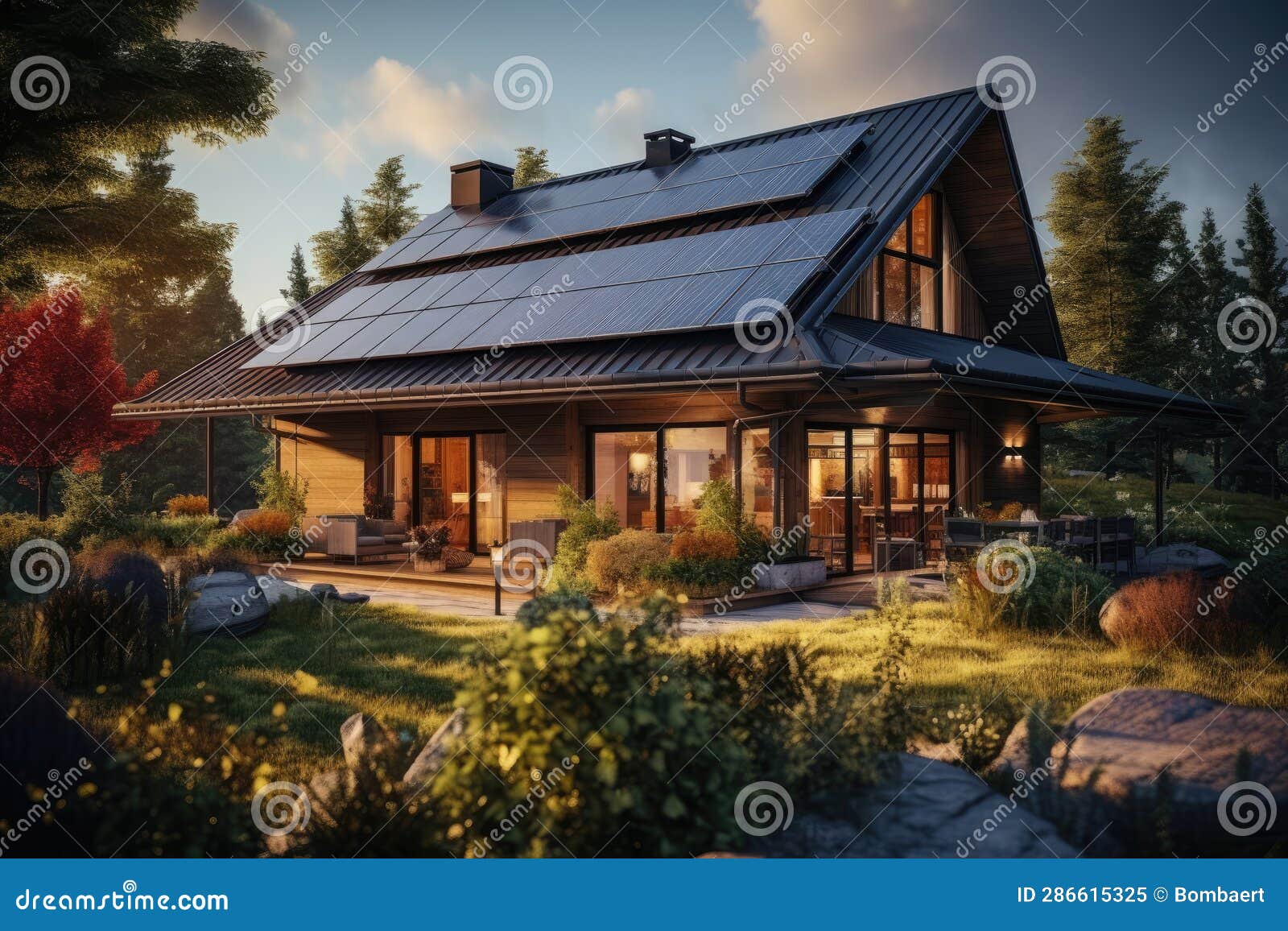 Generative Ai Illustration of Solar Panels on Rooftop Stock ...