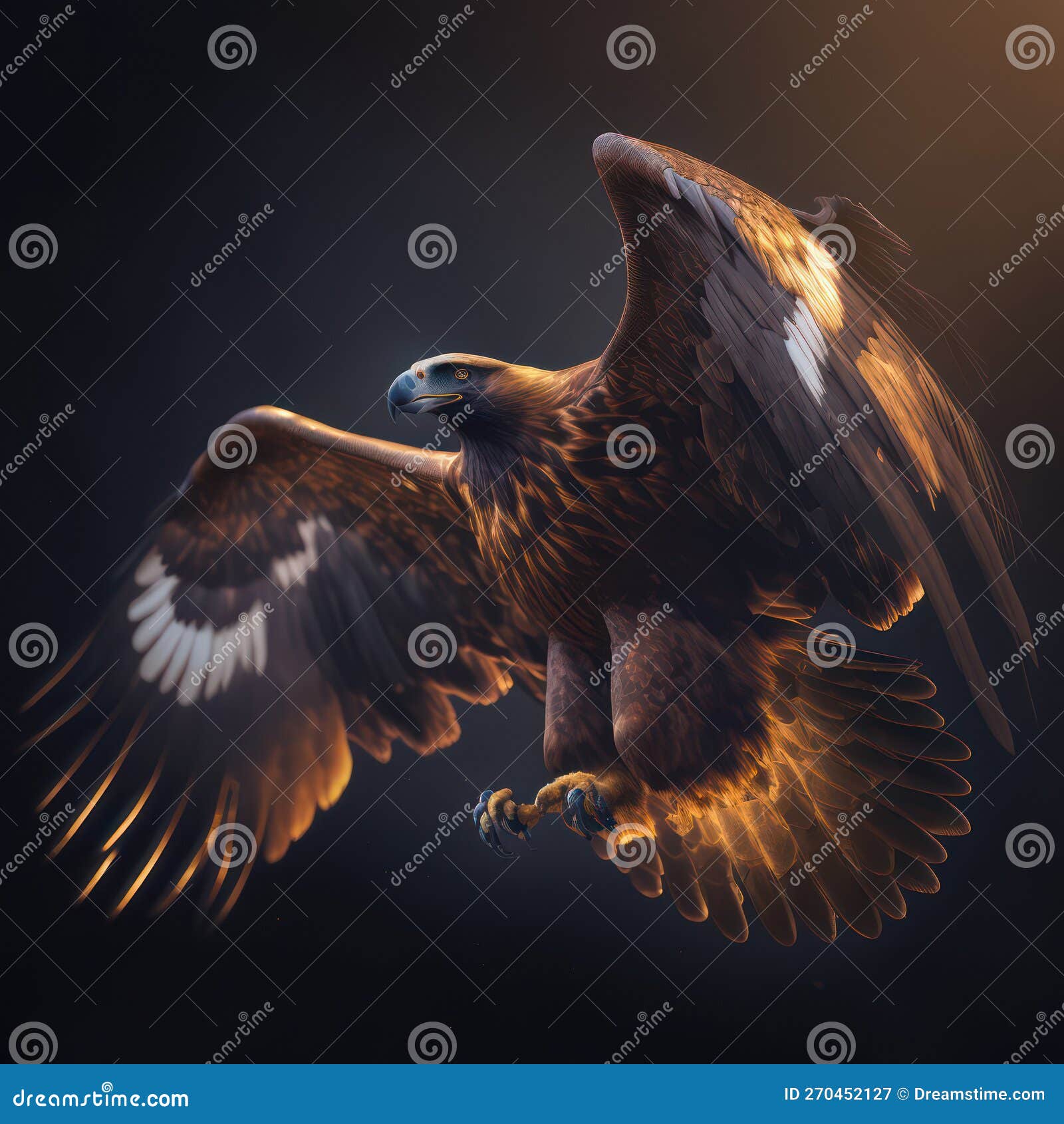 Generative AI Illustration of Stunning Golden Eagle in Flight with Wide ...