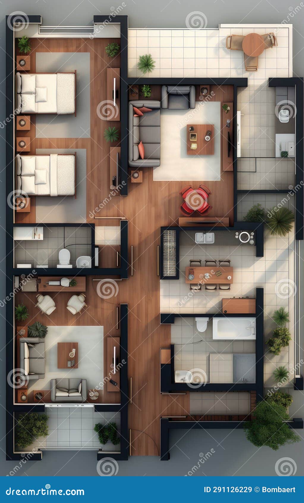 Generative Ai Illustration of Two Bedrooms Apartment Floor Plan Stock Illustration ...