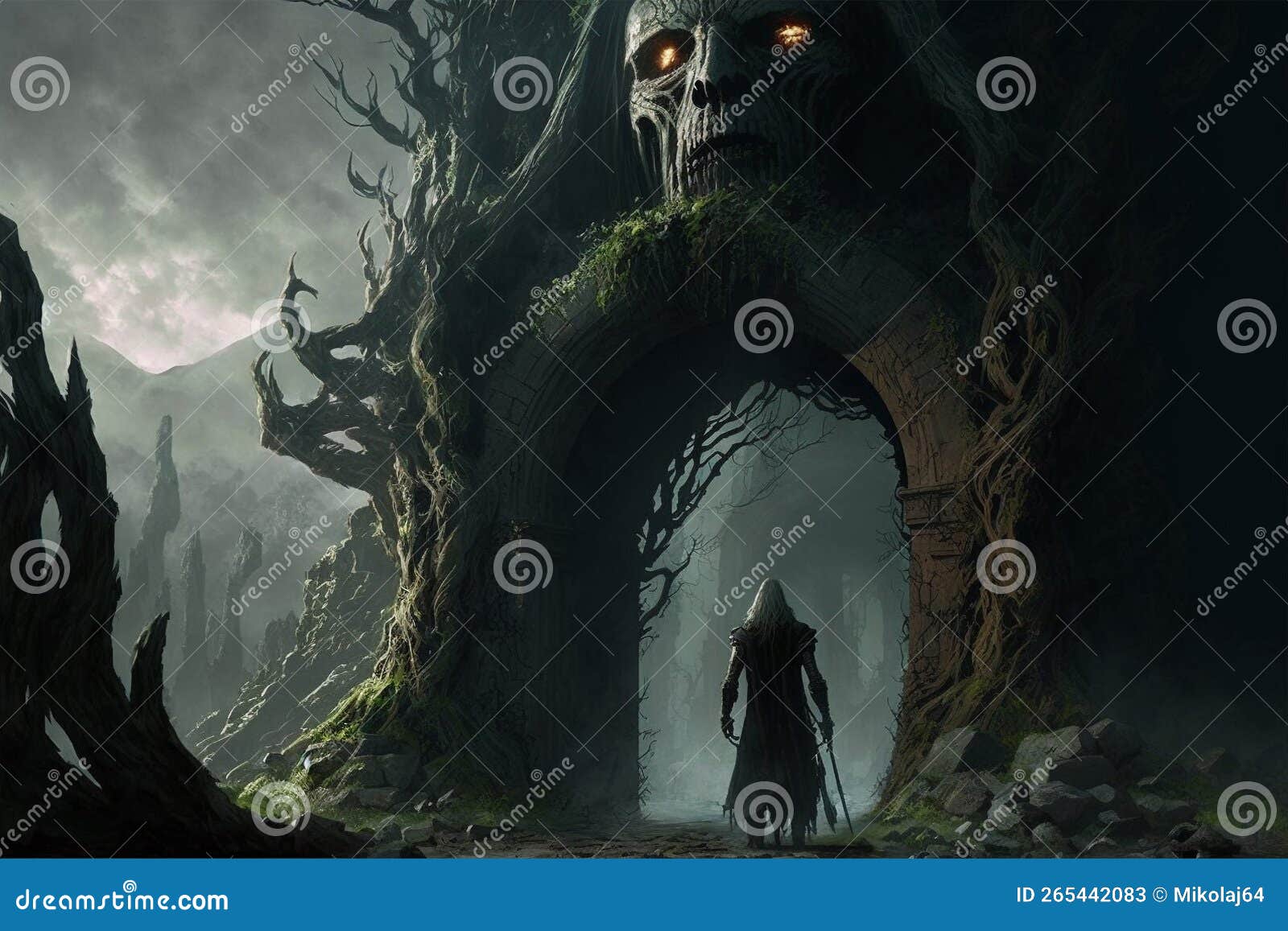 Generative AI Illustration of Witcher Standing in Fantasy Landscape ...