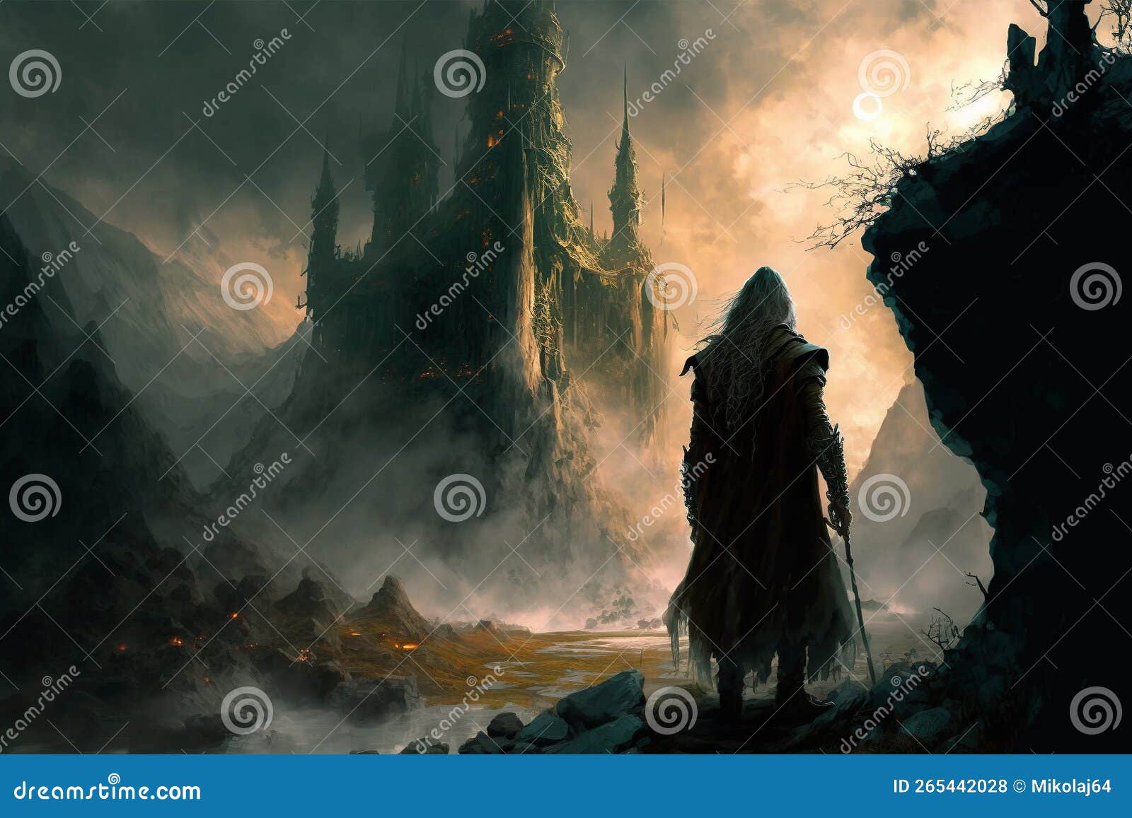 Generative AI Illustration of Witcher Standing in Fantasy Landscape and ...