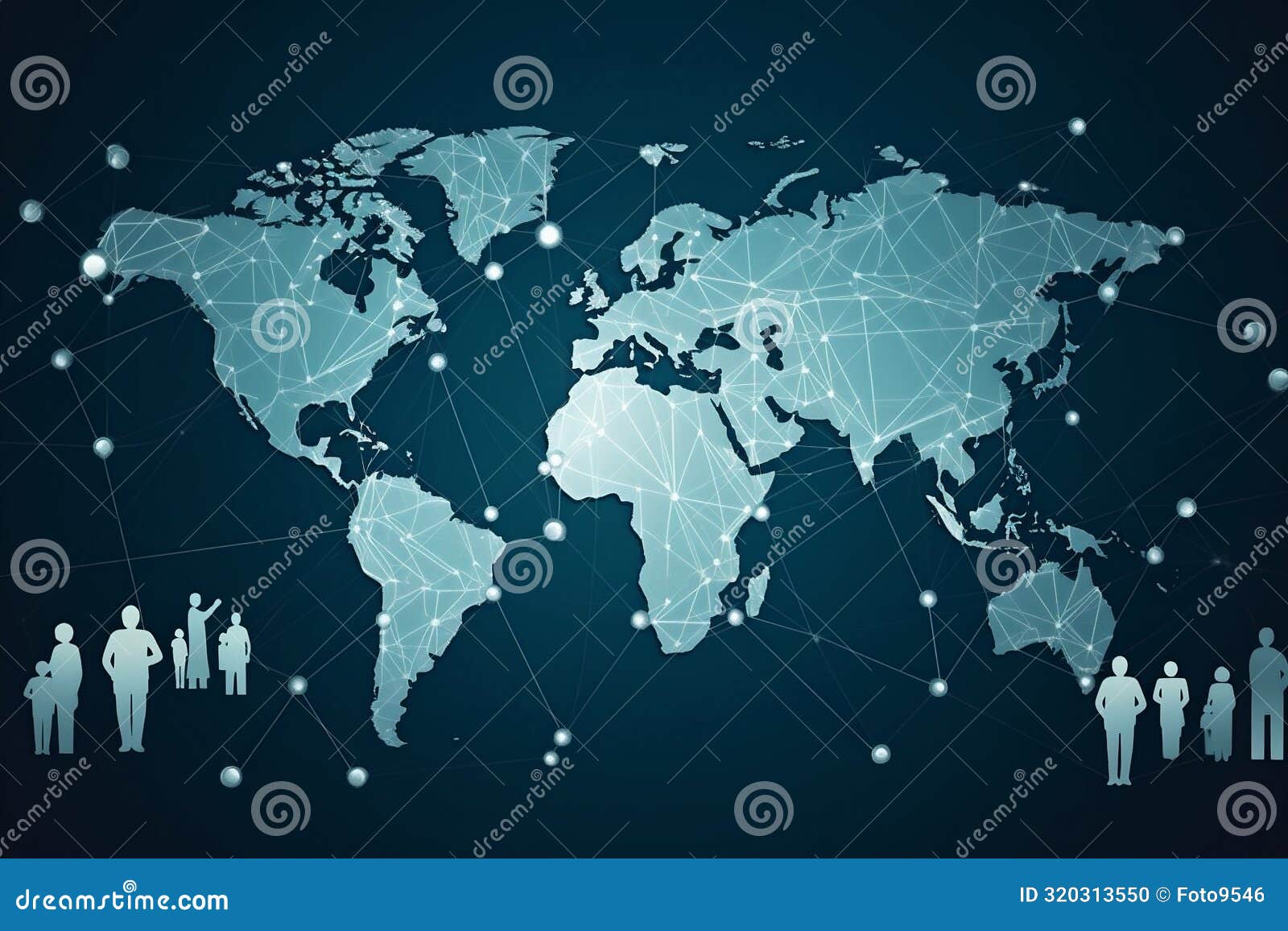 Generative AI Illustration of a World Map with Globe Connecting People ...