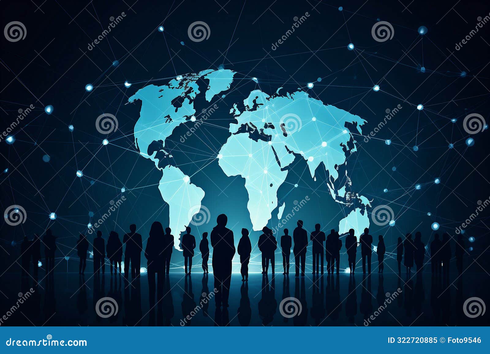 Generative AI Illustration of a World Map with Globe Connecting People ...