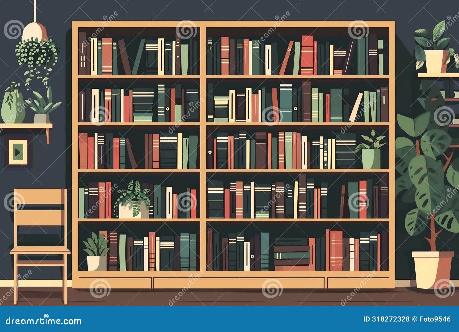 Generative AI Illustrations Of A Big Large Bookcase With Many Books ...