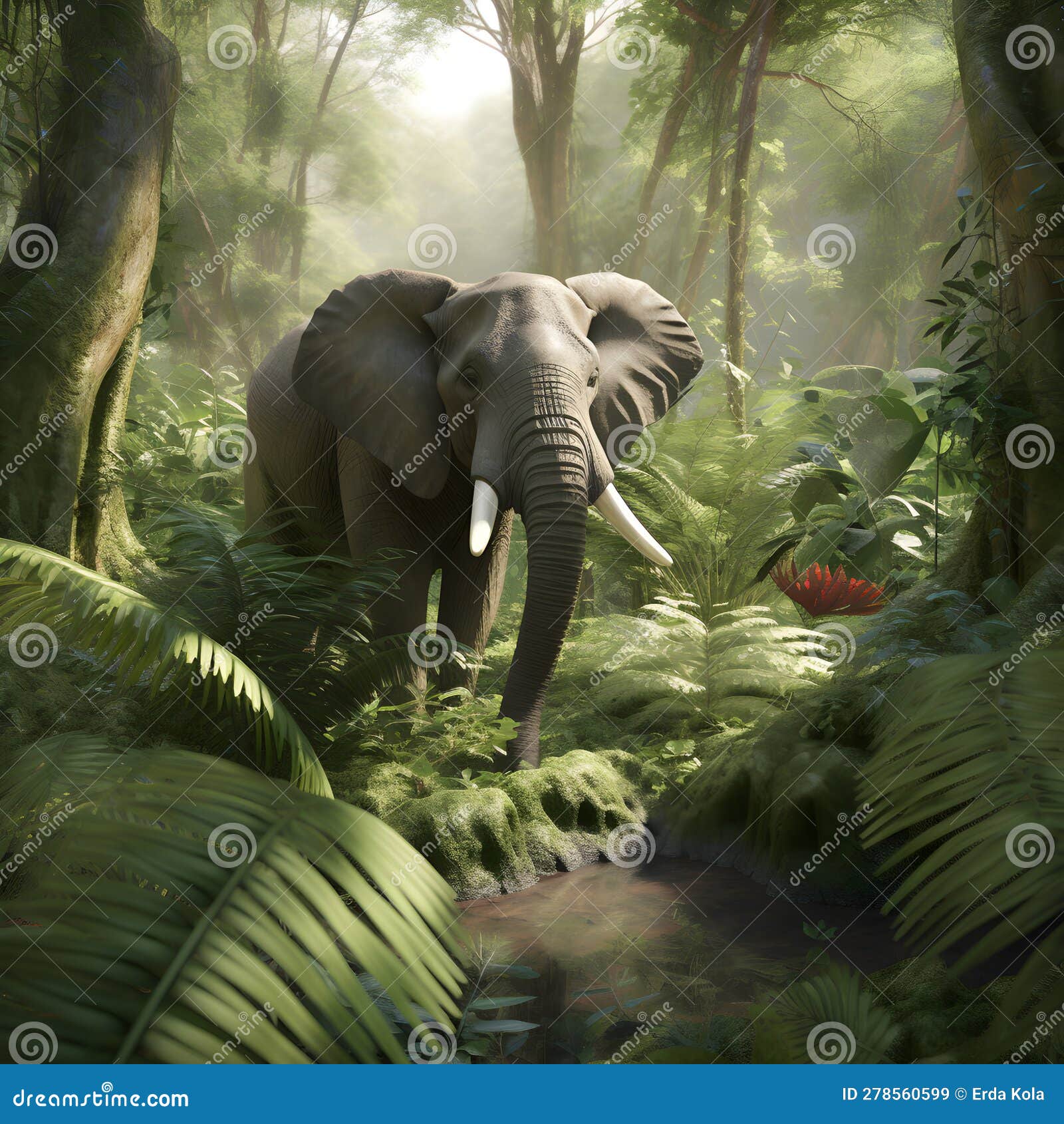 Generative AI, Illustrations, Elephant in the Jungle Stock Illustration ...