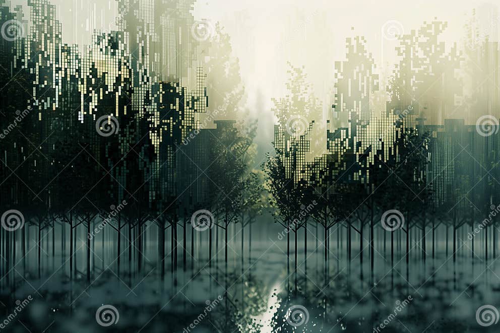 Generative AI Image of Abstract Digital Forest with Pixel Stock ...