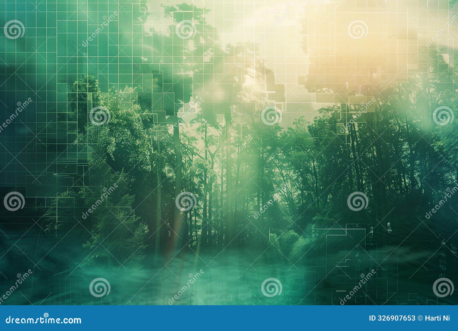 Generative AI Image of Abstract Digital Forest with Pixel Stock ...