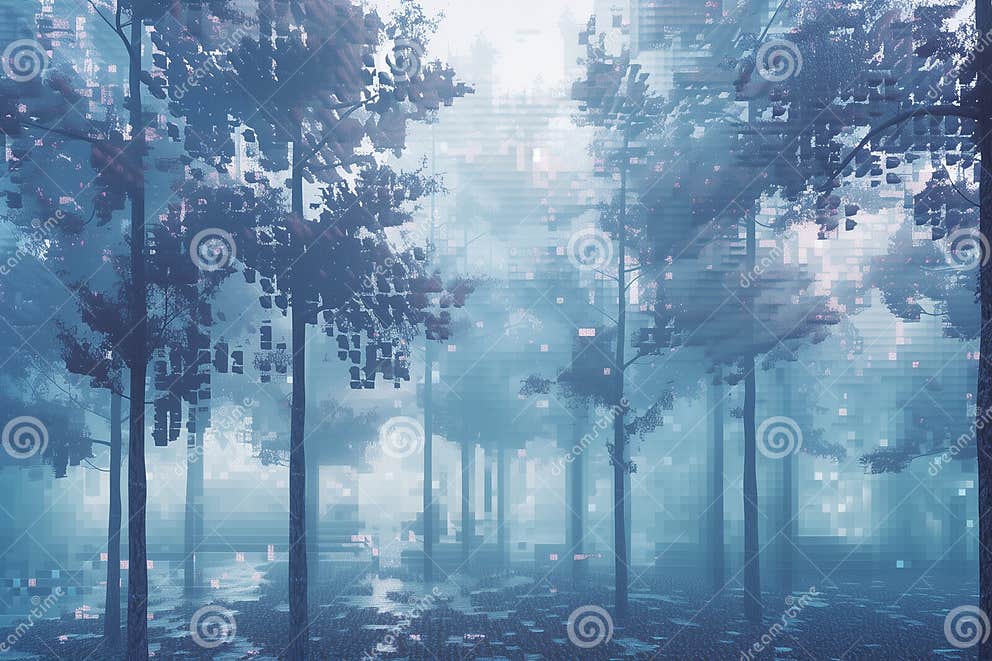 Generative AI Image of Abstract Digital Forest with Pixel Stock ...