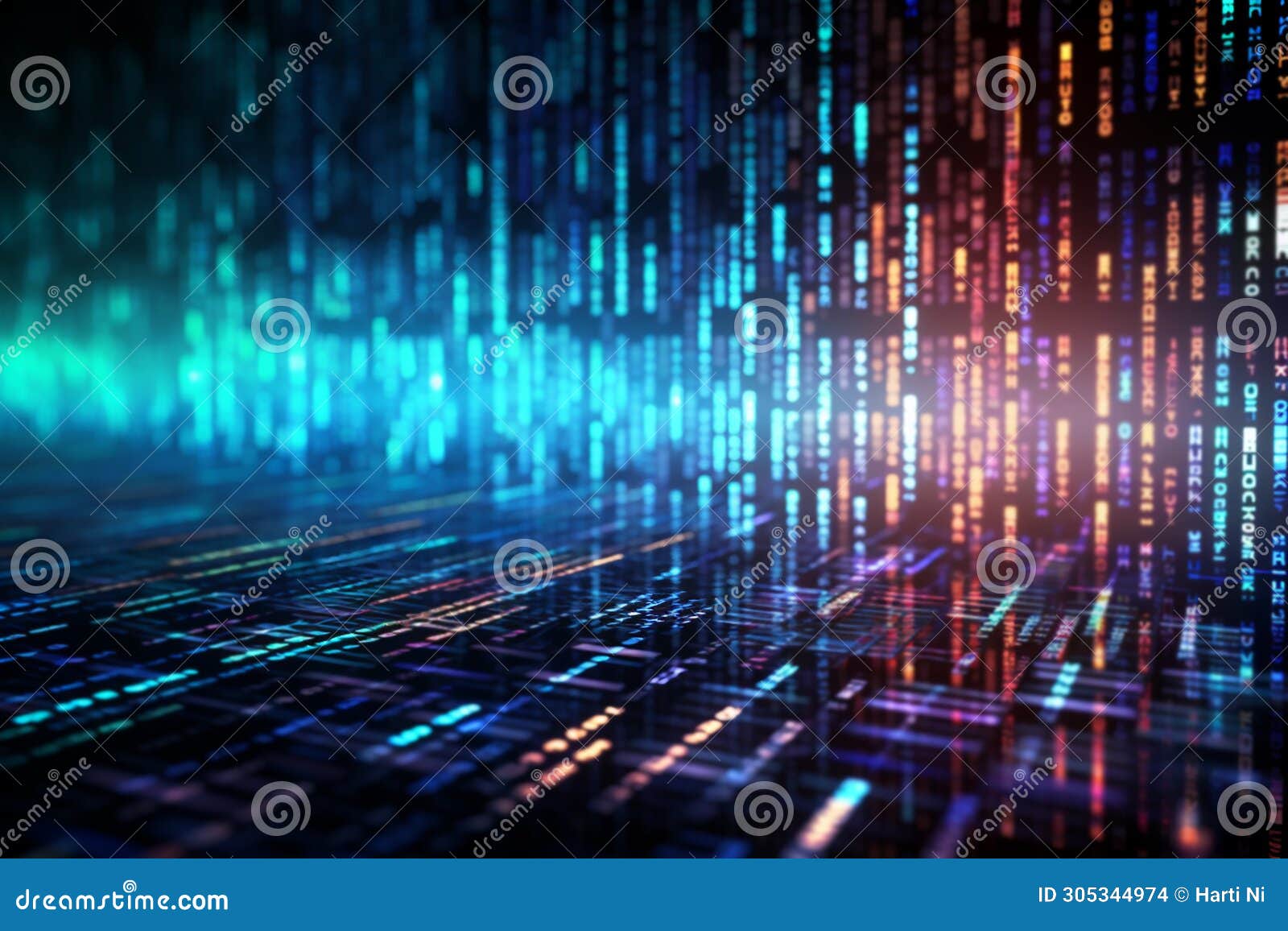 Generative AI Image of Abstract Technology Background with Binary Numbers Code Data on Screen ...