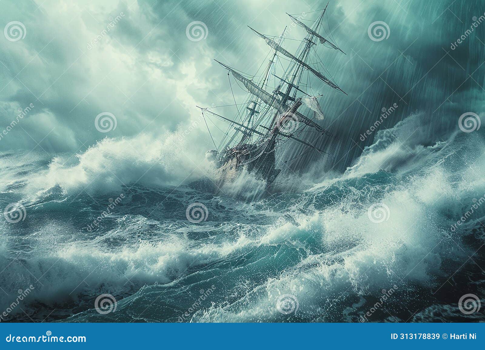 Generative AI Image of Ancient Boat Sailing in Ocean Waves almost ...