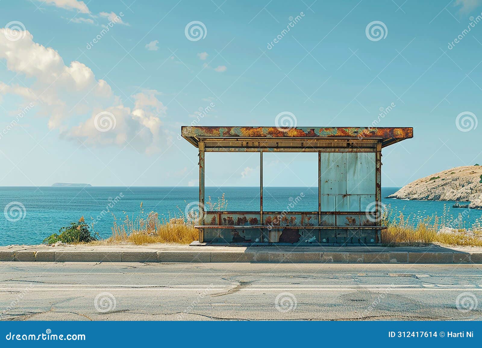 Generative AI Image of Ancient Bus Stop with Sea View in Bright Day ...