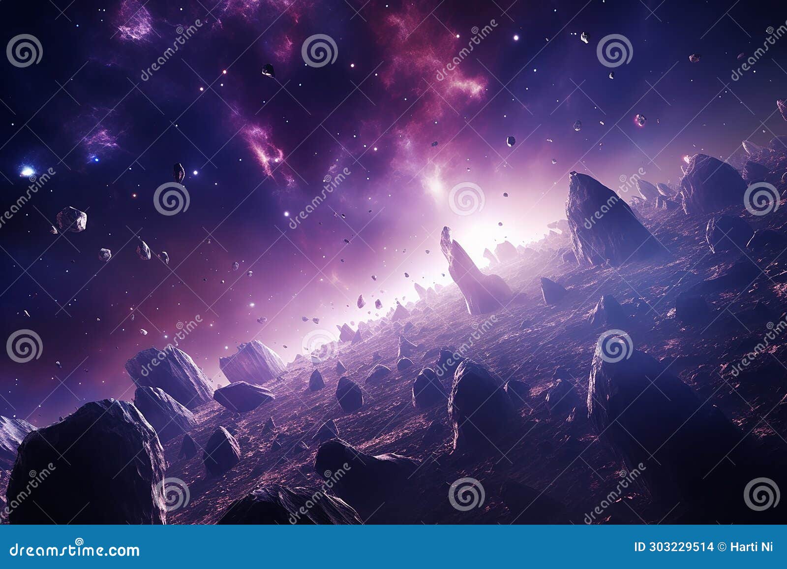 Generative AI Image of Asteroid Rocks in Outer Space with Galaxy in the ...