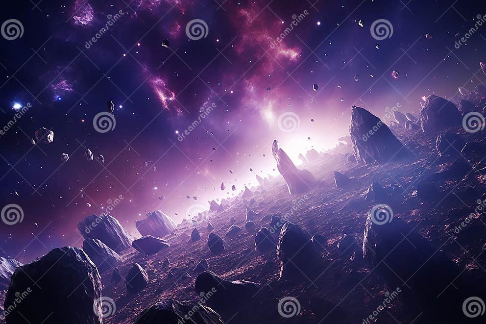 Generative AI Image of Asteroid Rocks in Outer Space with Galaxy in the ...