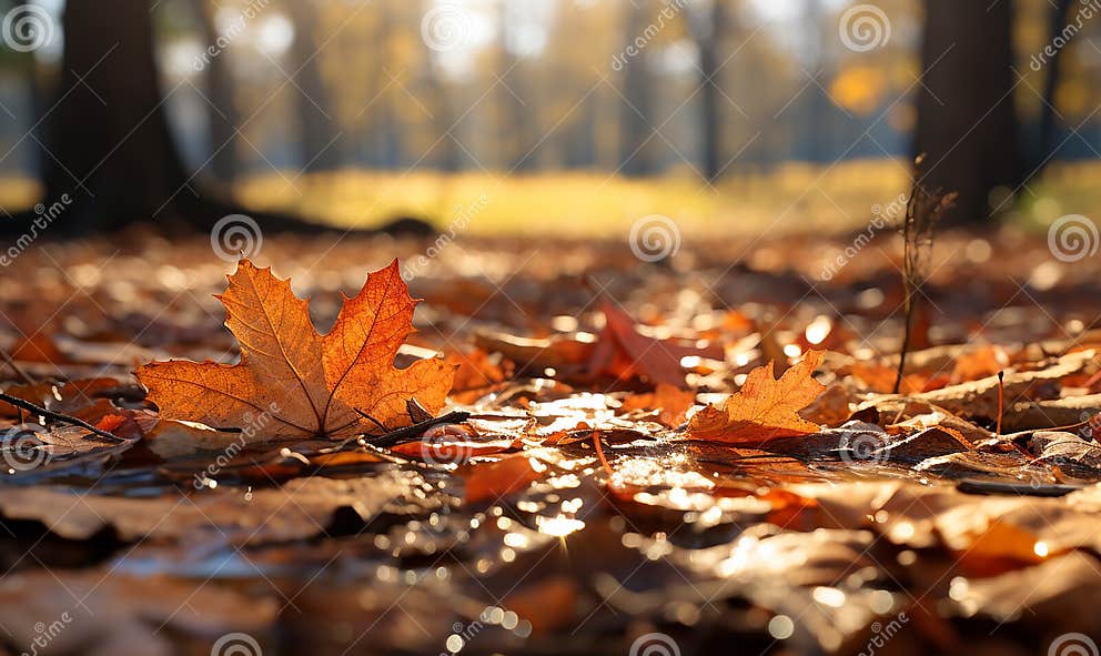 Generative AI Image of Autumn Background with Maple Leaves Fall on the ...