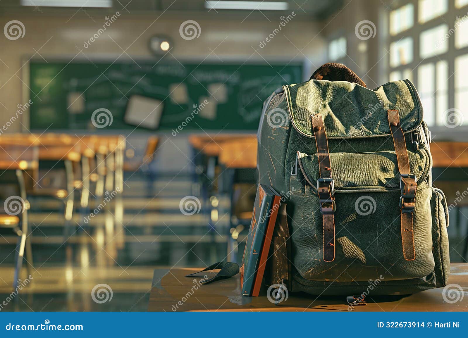 Generative AI Image of Back To School with Green Backpack Bag on Wooden ...