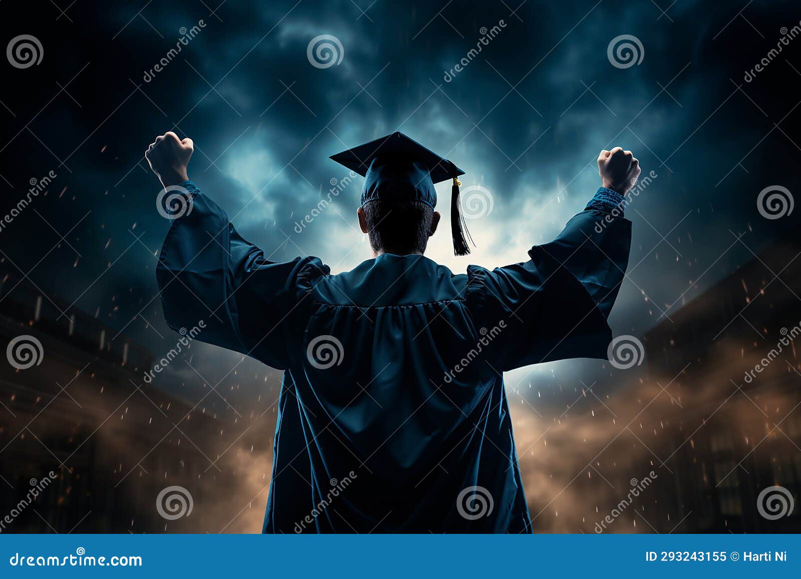 Generative AI Image of Back View of University Student Raising Hands As ...