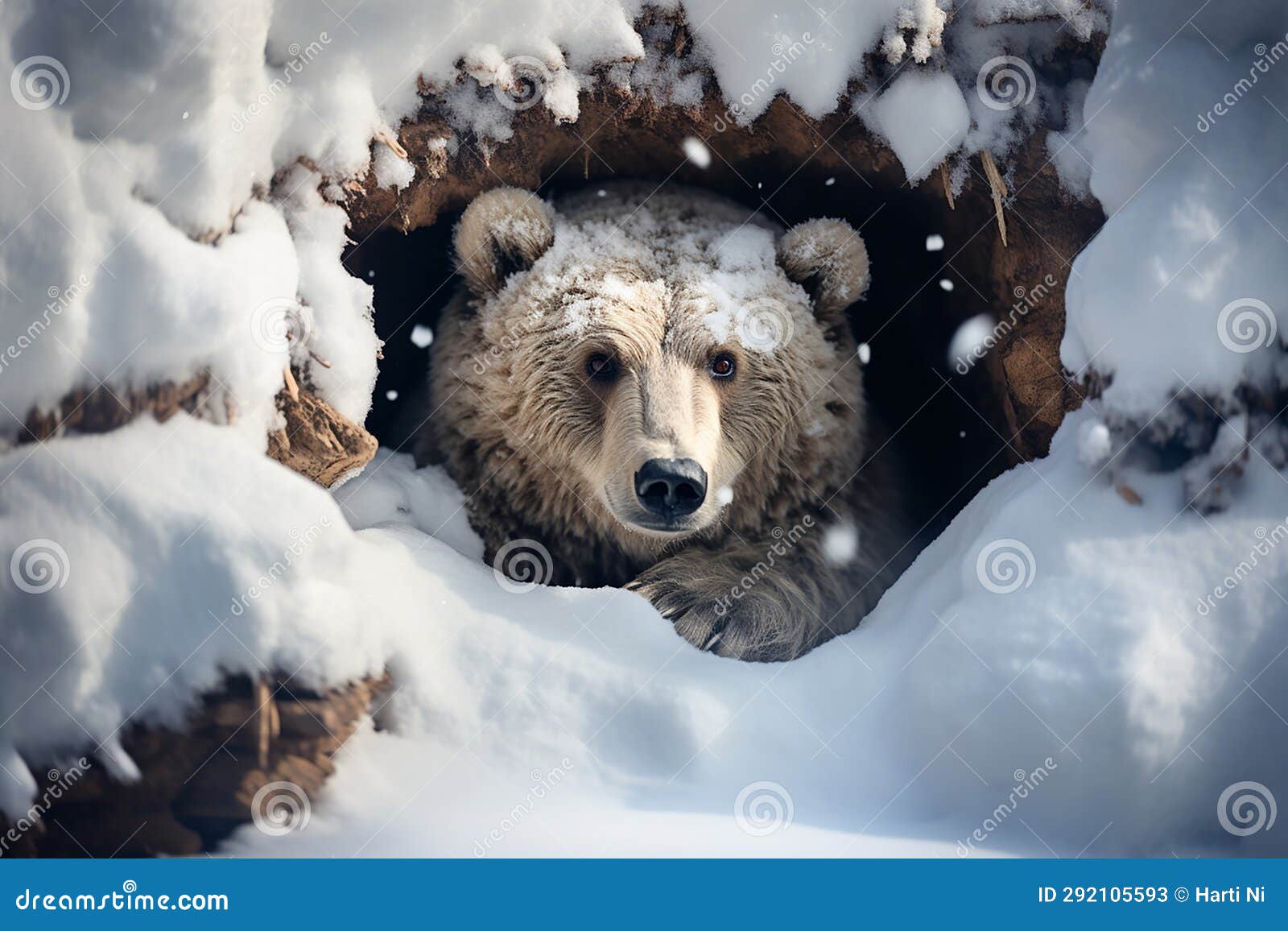 Generative AI Image of Bear in a Cave with White Snow in Winter Season Stock Illustration ...