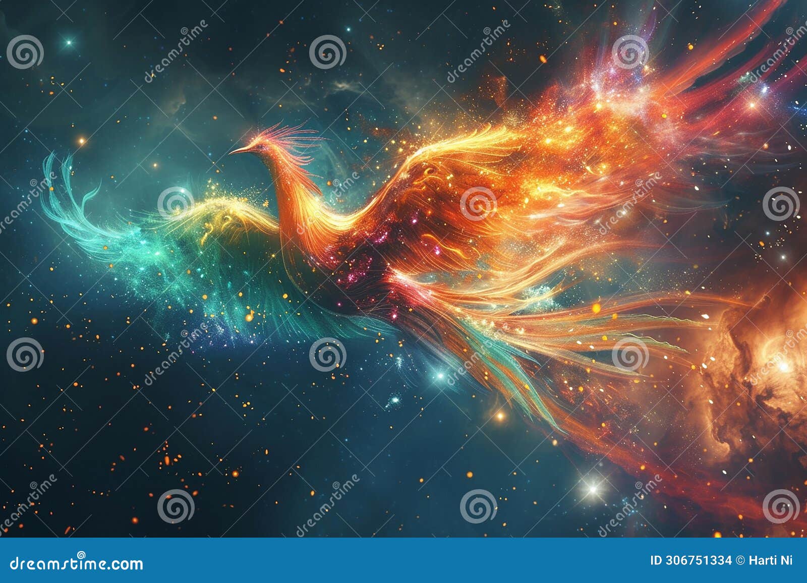Generative AI Image of Beautiful Phoenix Bird Flying Flapping Wings in ...