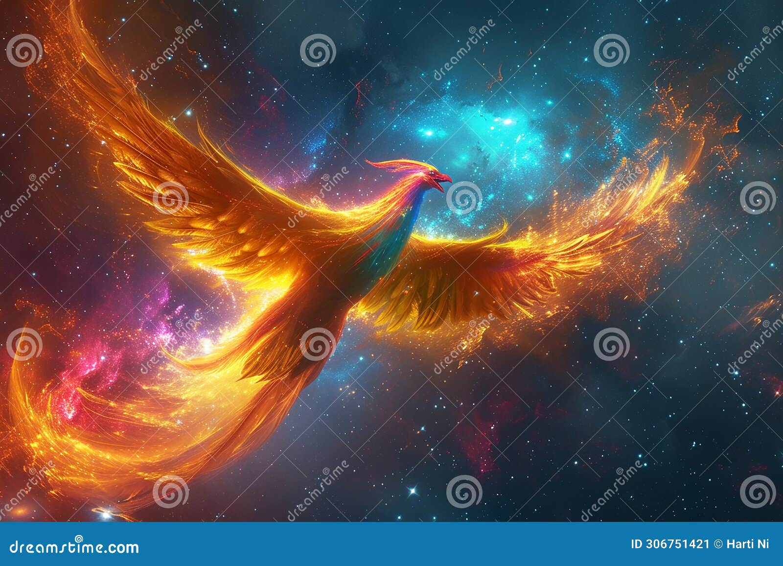 Generative AI Image of Beautiful Phoenix Bird Flying in Outer Space ...
