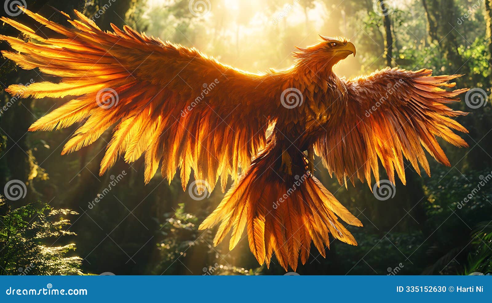 Generative AI Image of Beautiful Wild Golden Phoenix Eagle at Forest ...