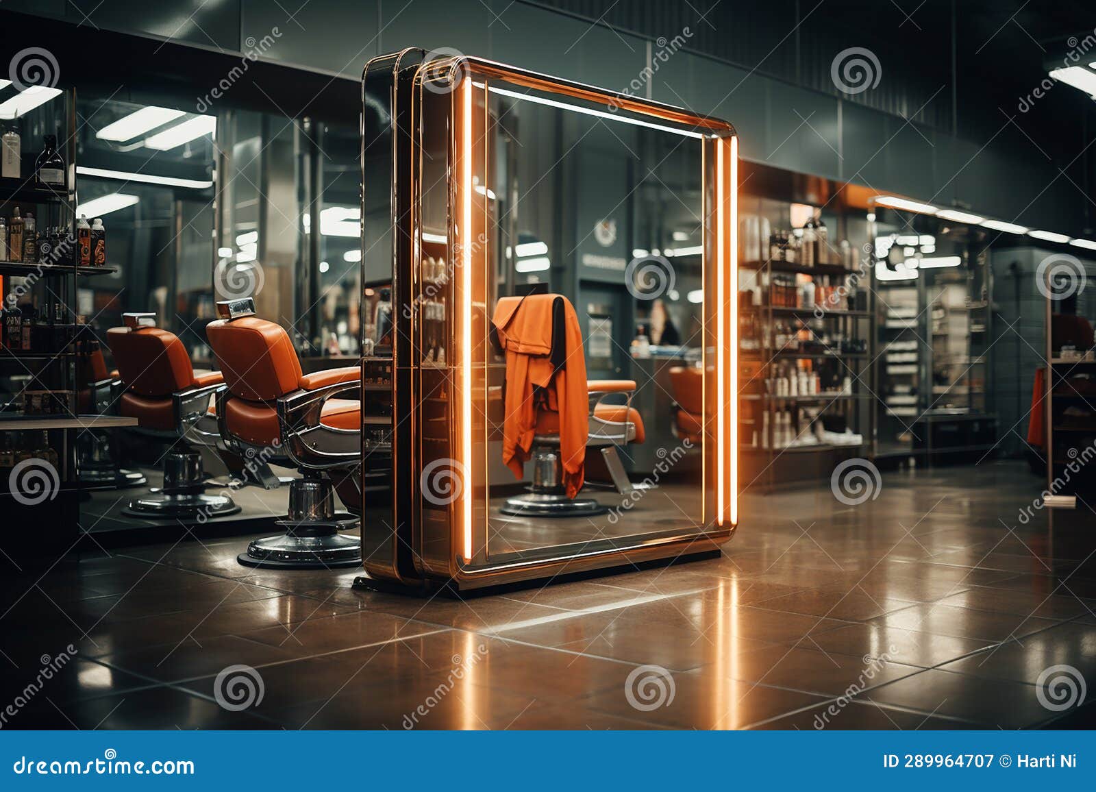 Generative AI Image of Big Mirror in Barbershop with Modern Interior ...