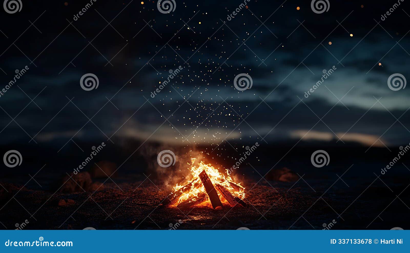 Generative AI Image of Bonfire Flame at Midnight with Dark Night Sky ...