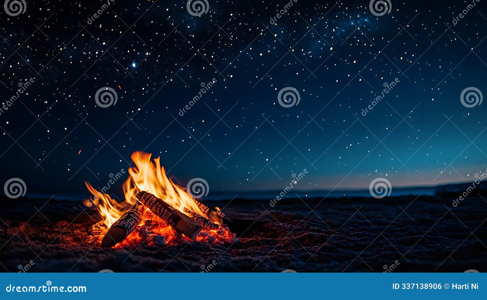 Generative AI Image of Bonfire Flame at Midnight with Shining Starry ...