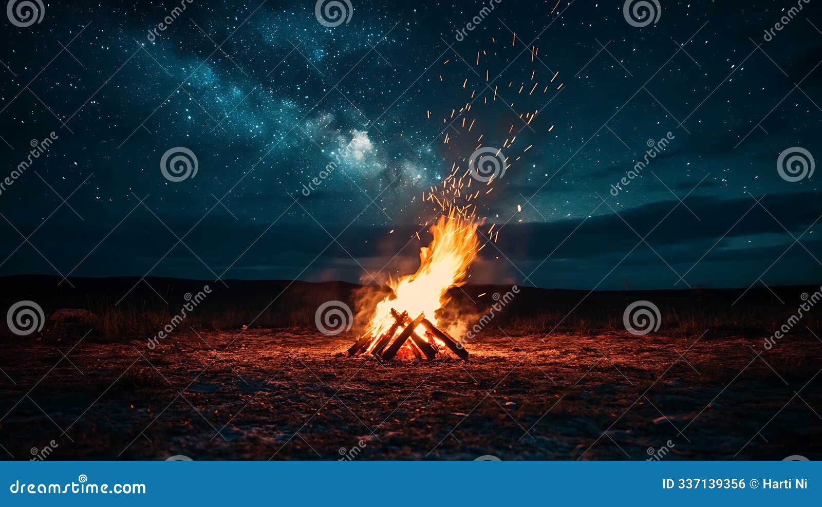 Generative AI Image of Bonfire Flame at Midnight with Shining Starry ...