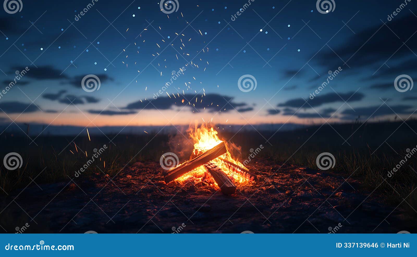 Generative AI Image of Bonfire Flame at Midnight with Sunset Sunrise ...