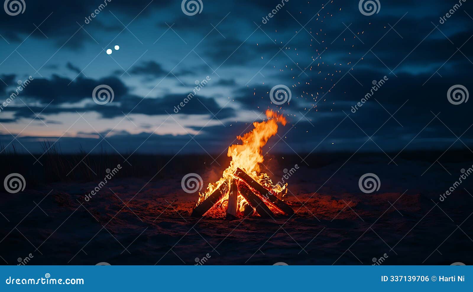 Generative AI Image of Bonfire Flame at Midnight with Sunset Sunrise ...