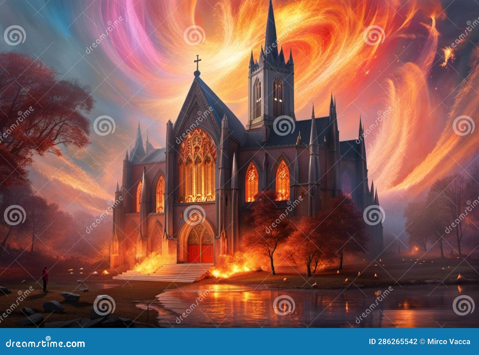 Generative AI Image of a Burning Church Stock Illustration ...