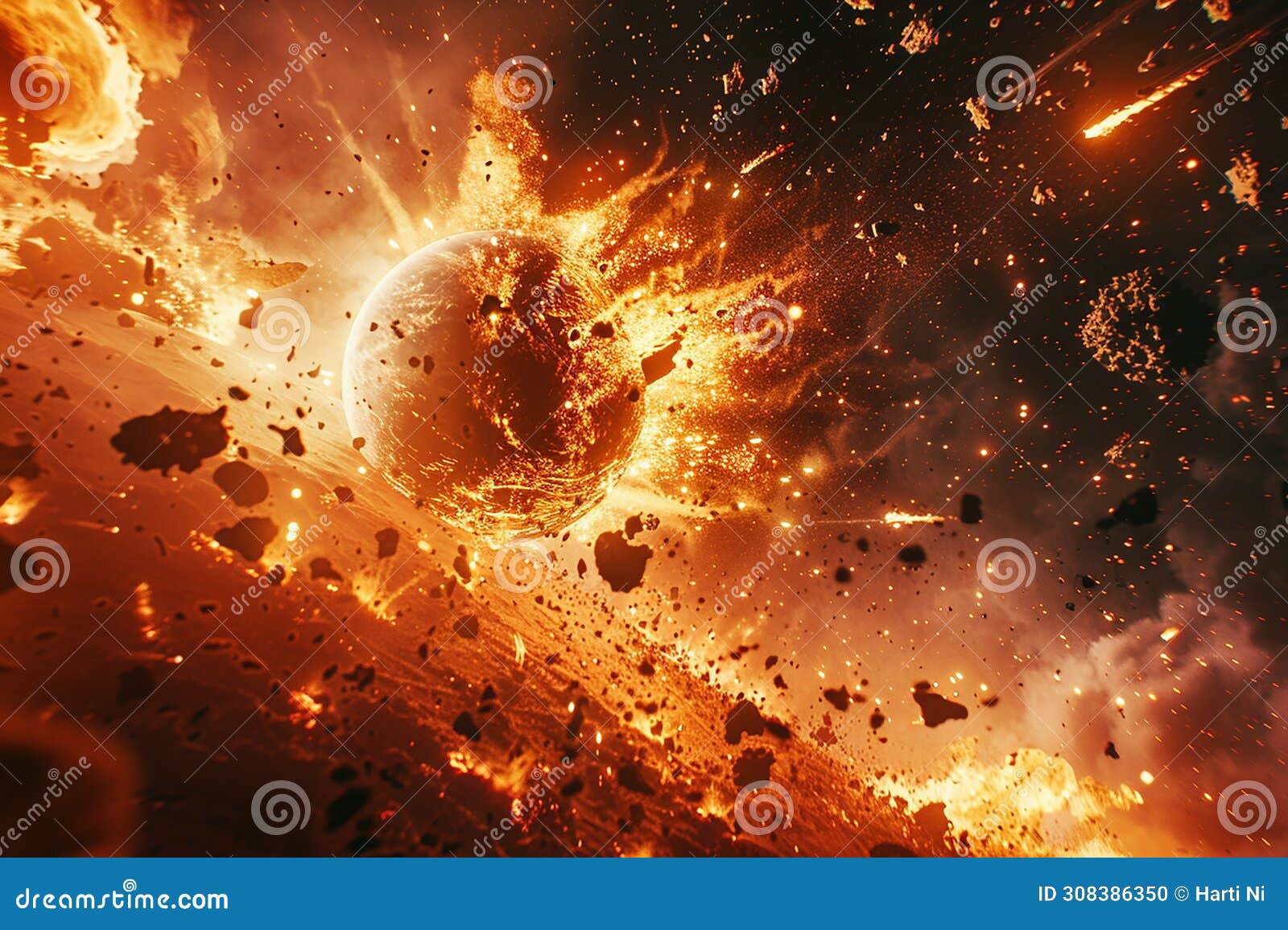 Fire Meteor Storm. Powerful Asteroid Moving. Concept Art Stock Photo ...