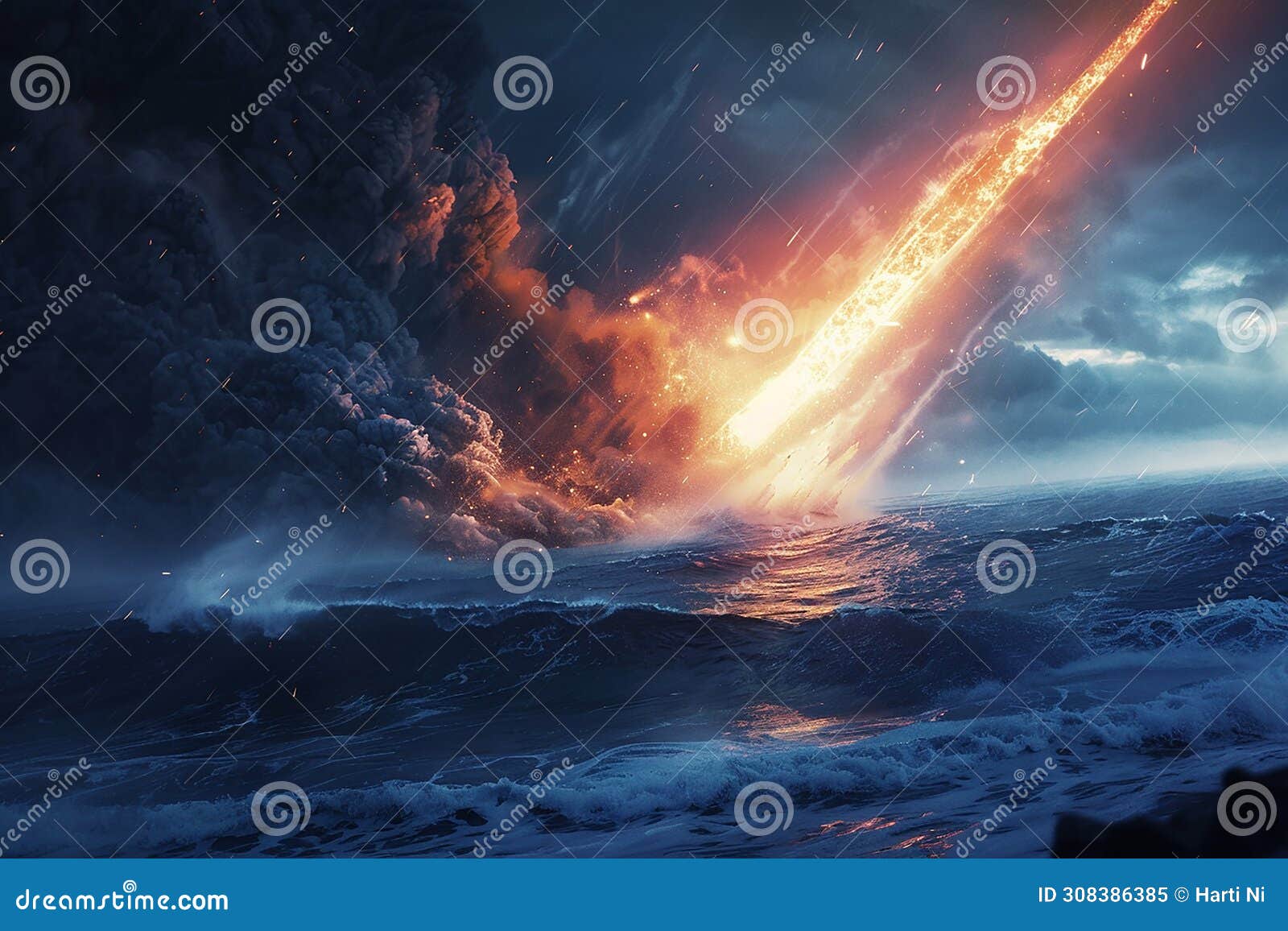 Generative AI Image of Burning Meteor Explosion Falling from the Sky ...