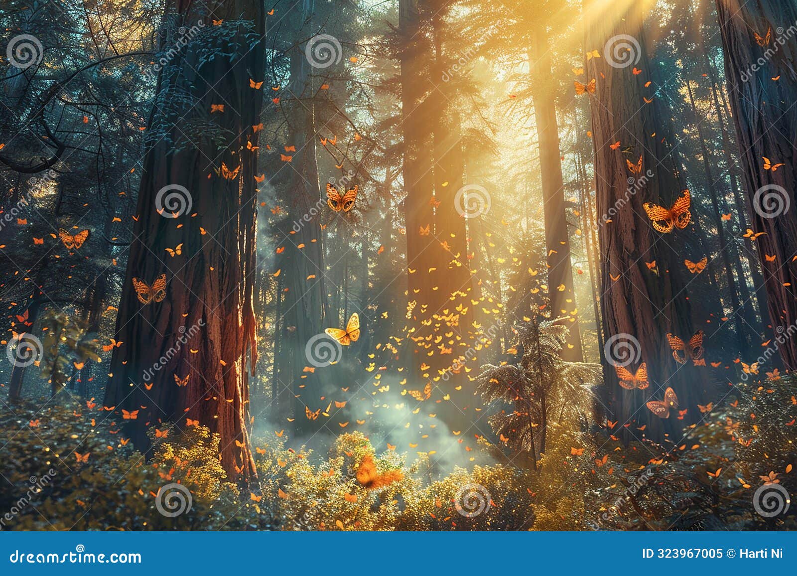 Generative AI Image of Butterflies Flying in Enchanted Forest with ...