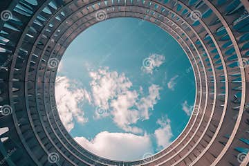Generative AI Image of Circle Cylindrical Structure Opening into Sky ...