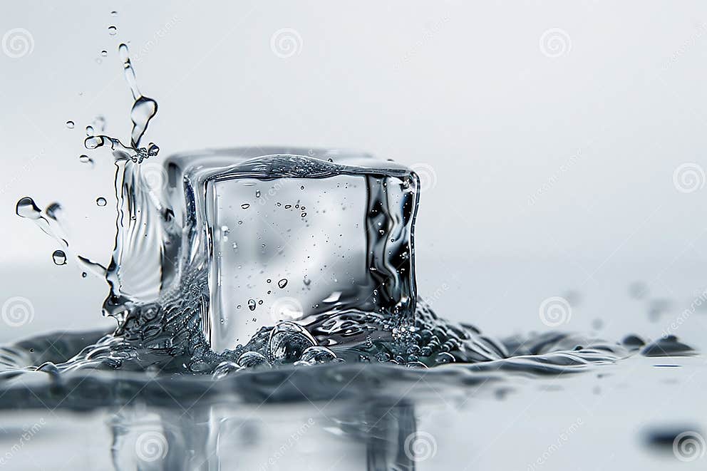Generative AI Image of Cold Ice Cube with Splash of Fresh Pure Water on ...