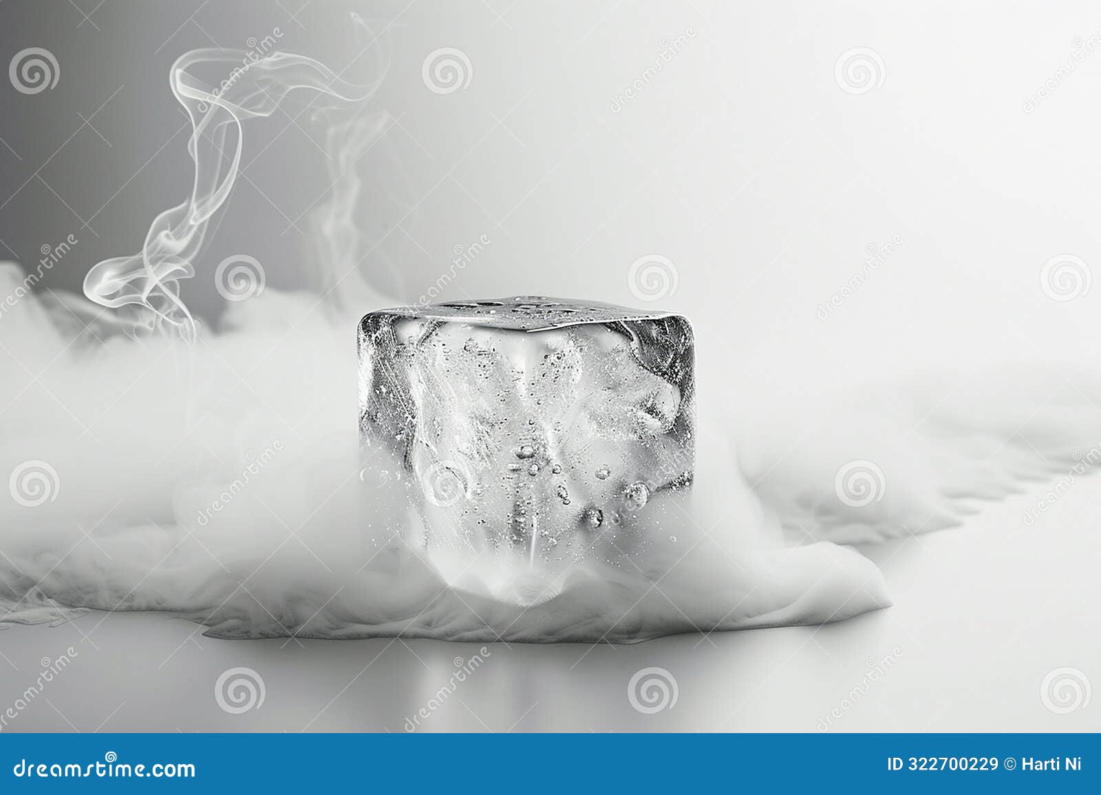 Generative AI Image of Cold Ice Cube with Steam on White Isolated ...