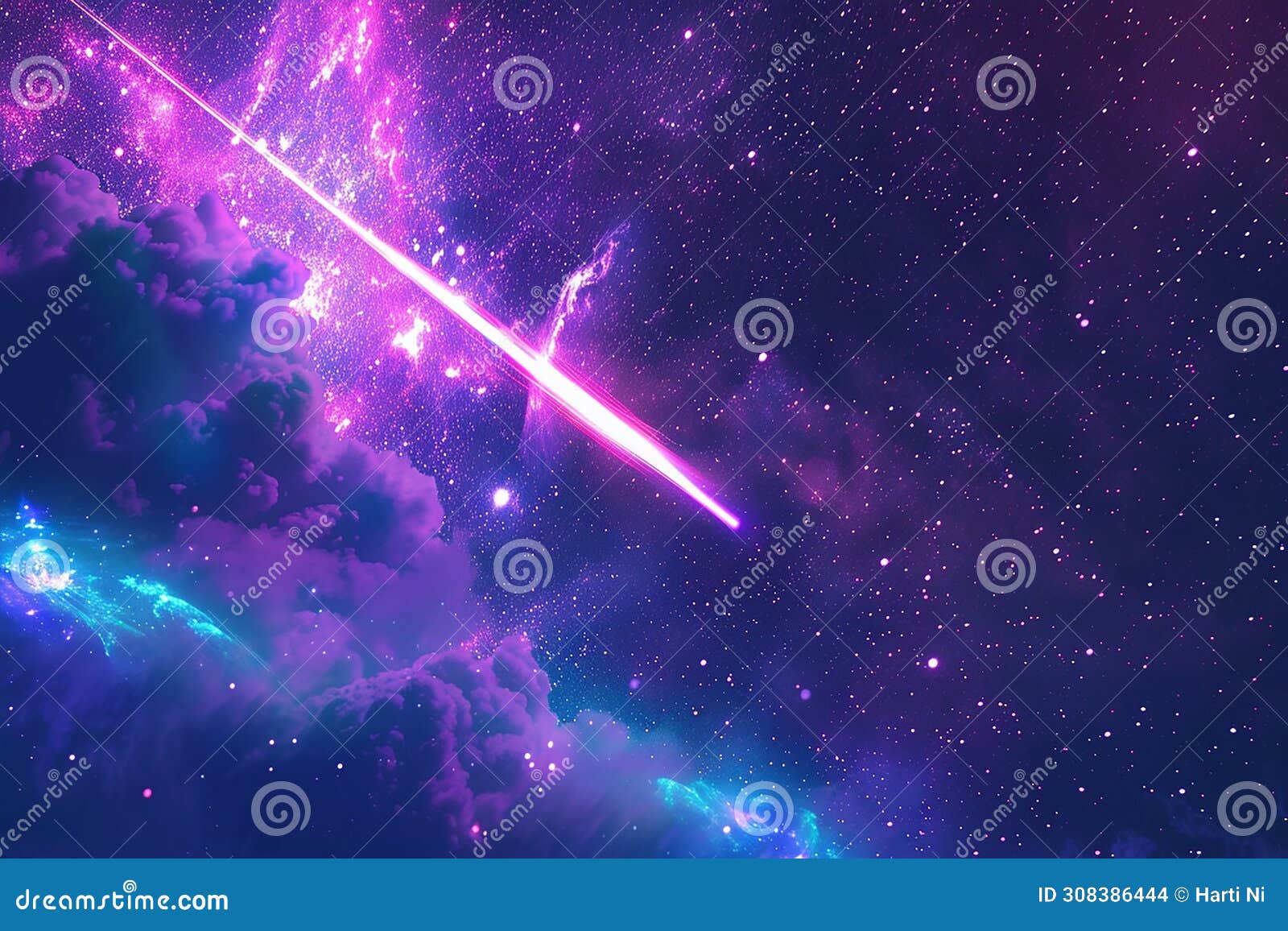Generative AI Image of Comet Meteor Fast Falling in Space with Purple ...
