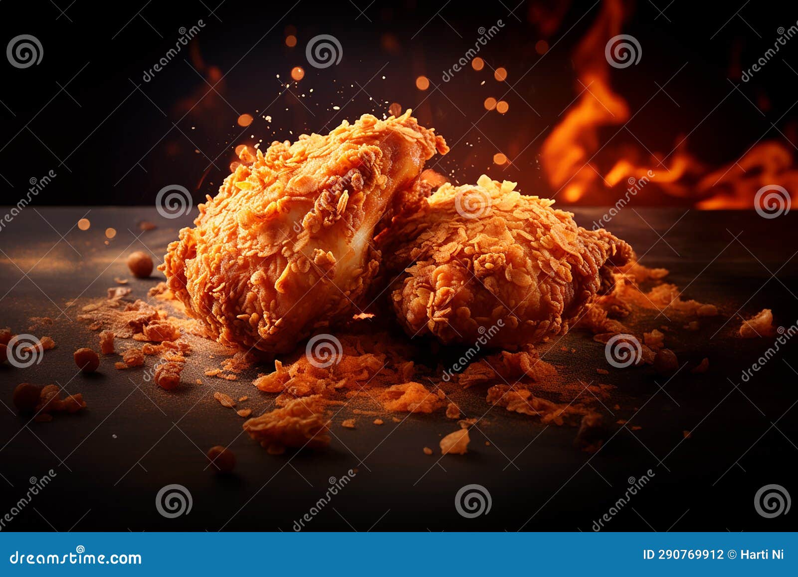 Generative AI Image of Crispy Fried Chicken with Hot Fire on Wooden ...