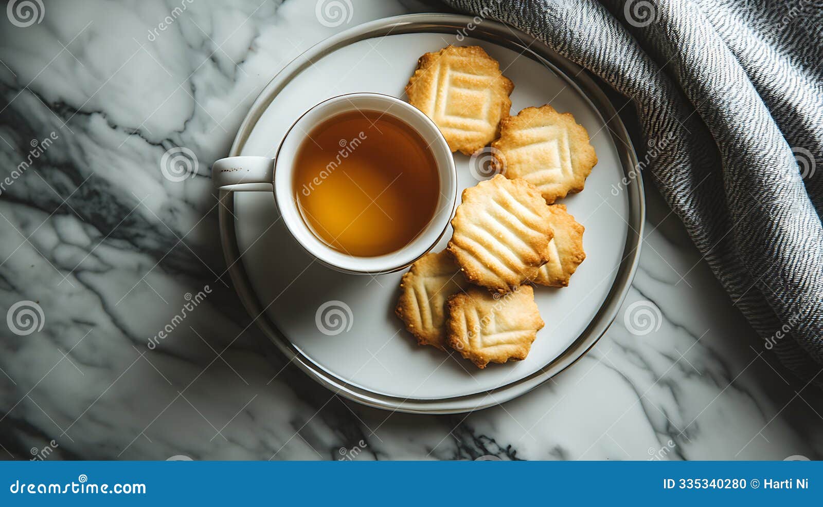 Generative AI Image of a Cup of Tea and Cookies on White Ceramic Table ...