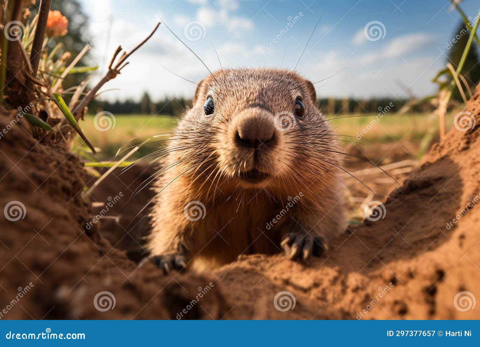 Generative AI Image of Cute Groundhog Hiding in the Ground Stock ...