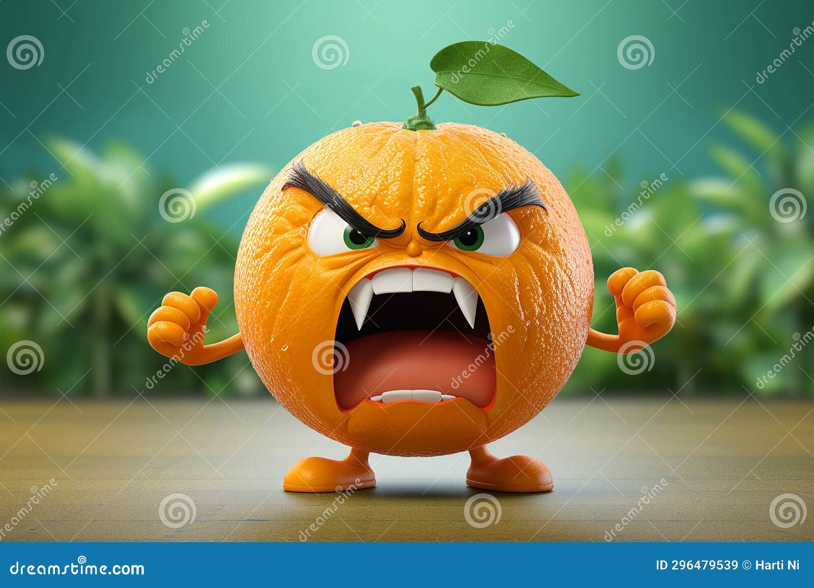 Generative AI Image of Cute Orange Fruit Cartoon Character with Angry ...