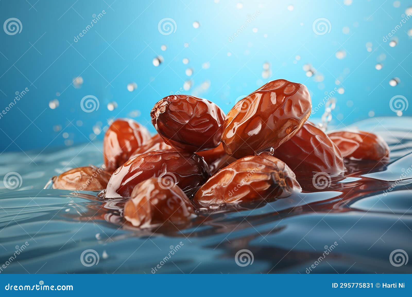 Generative AI Image of Dates Fruit Floating on Clear Water with Bright ...