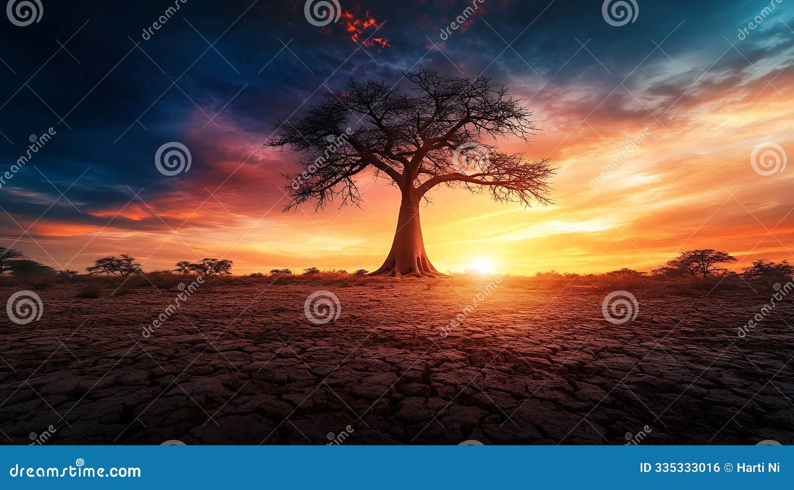 Generative AI Image of Desolate Barren Meadow Fragile Tree at Sunrise ...